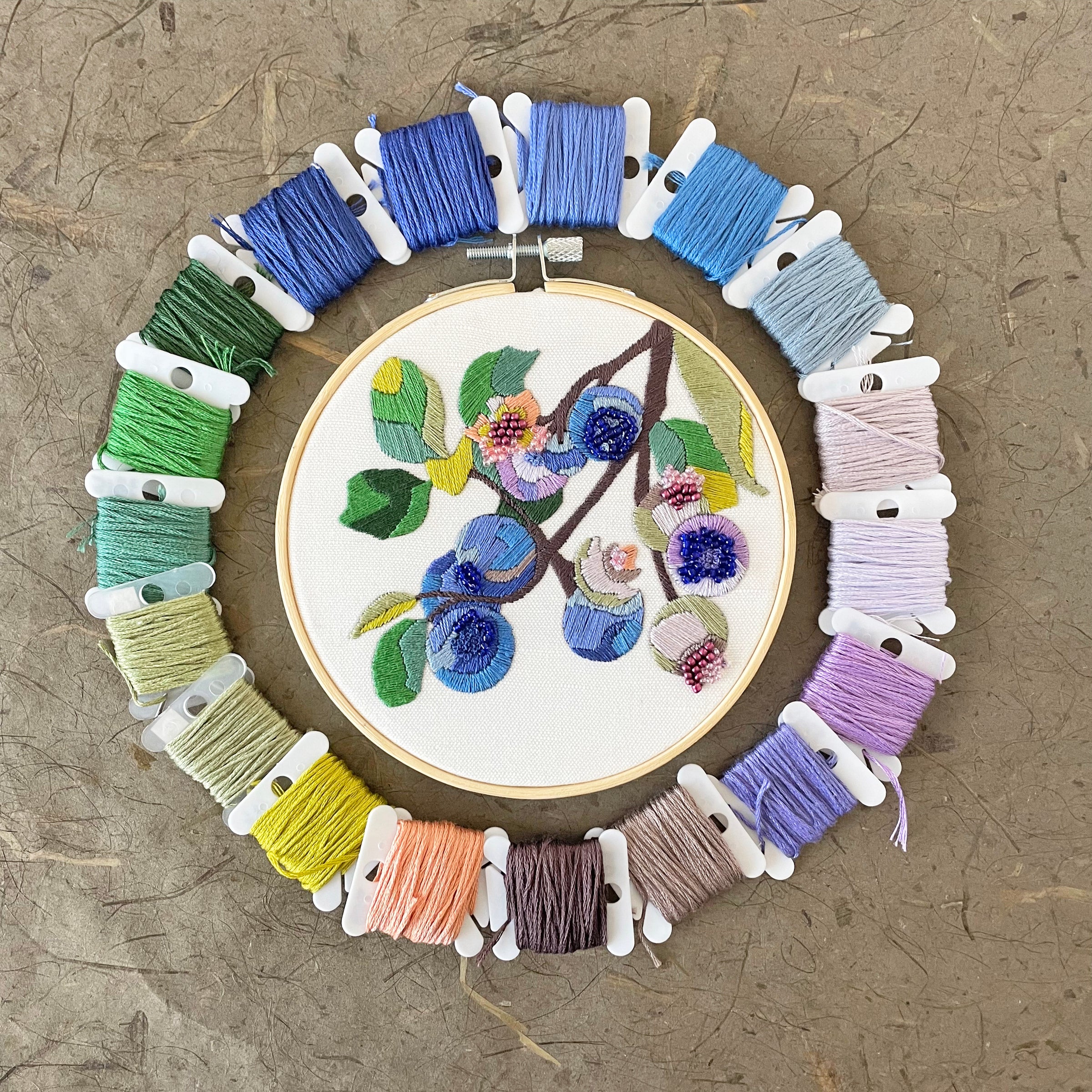 Blueberry Blossoms - DIY Embroidery and Beadwork Kit 5" | Kate Wyatt ...