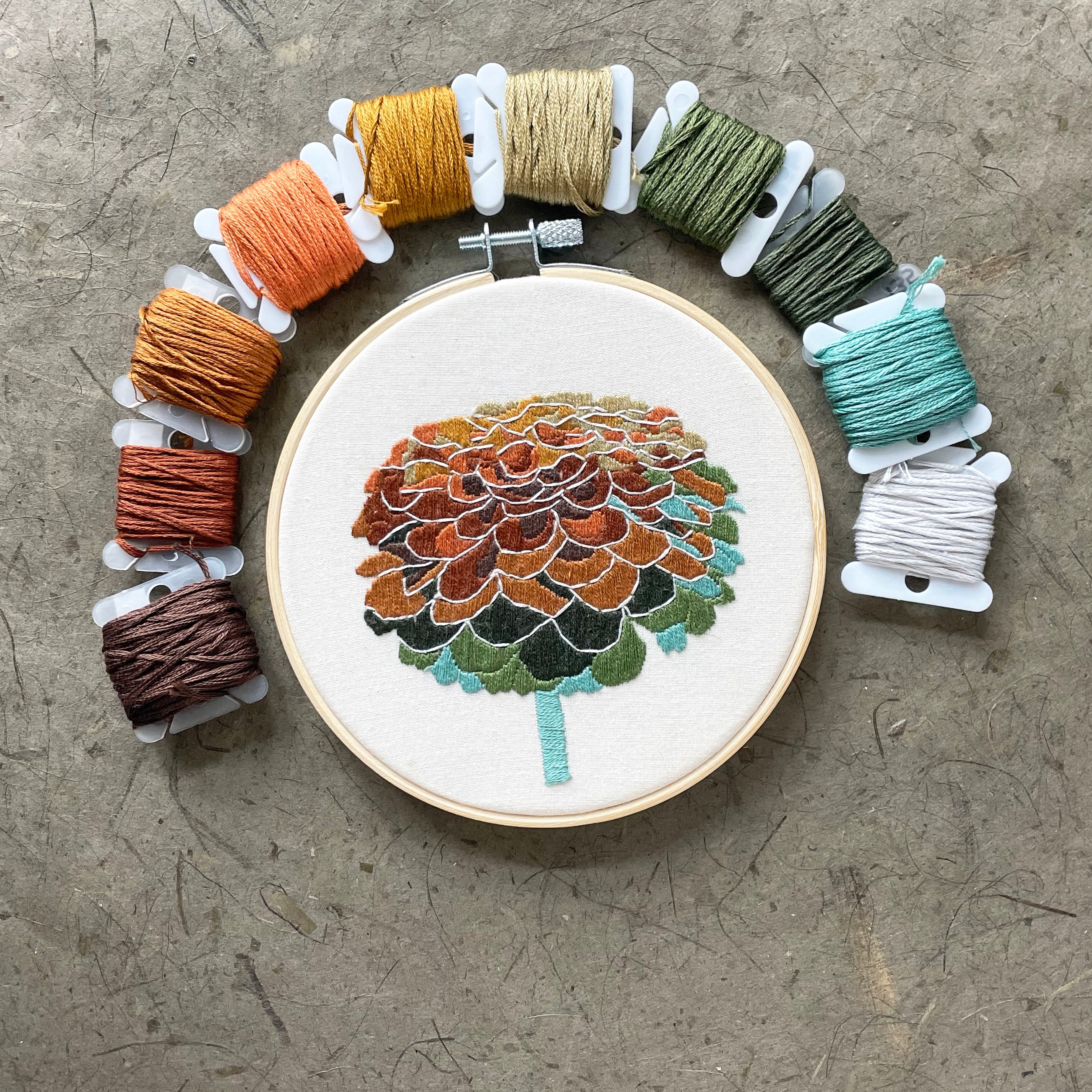 Zinnia No. 2 Embroidery Kit | Kate Wyatt | Fine Art