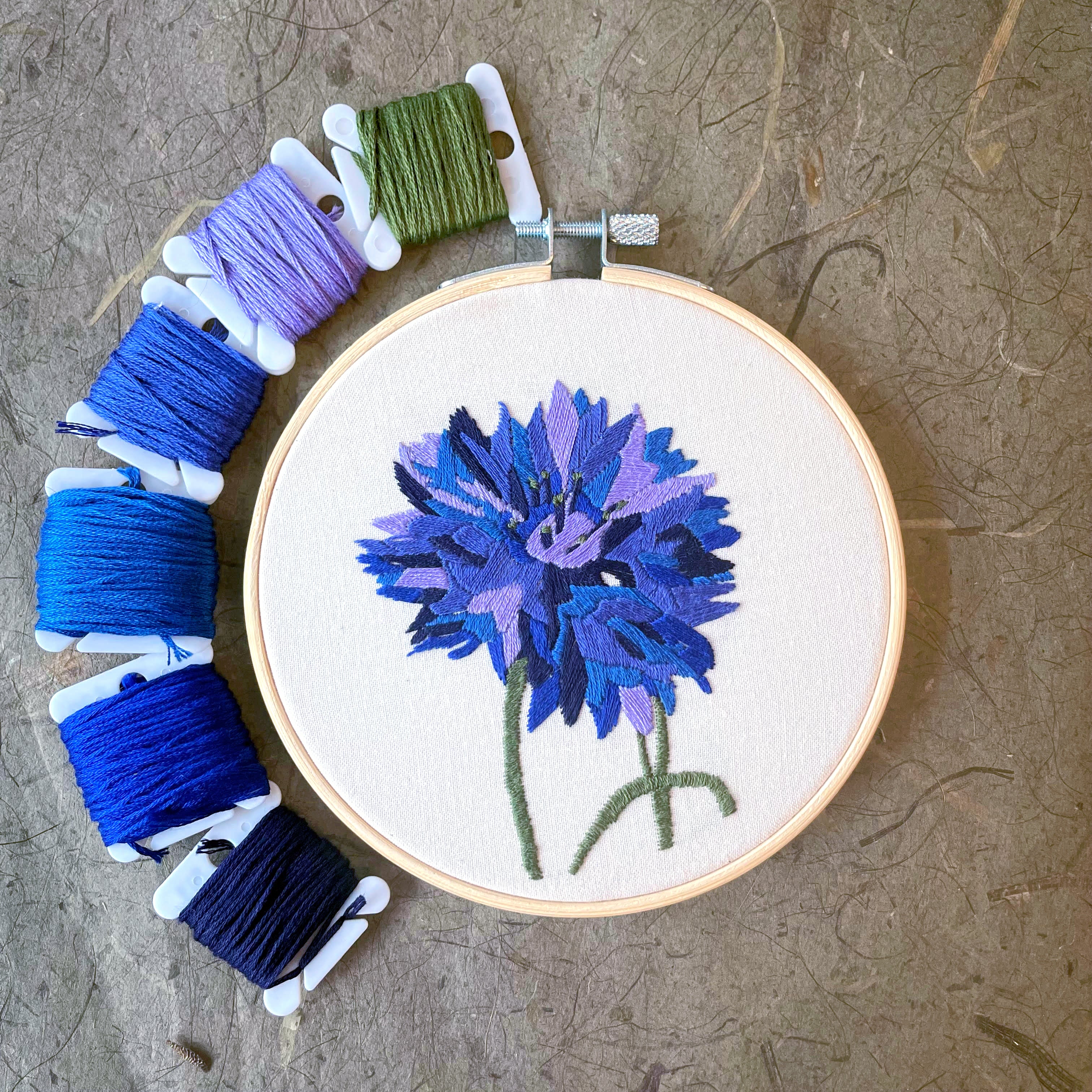 Bachelor Button Embroidery Kit | Kate Wyatt | Fine Art